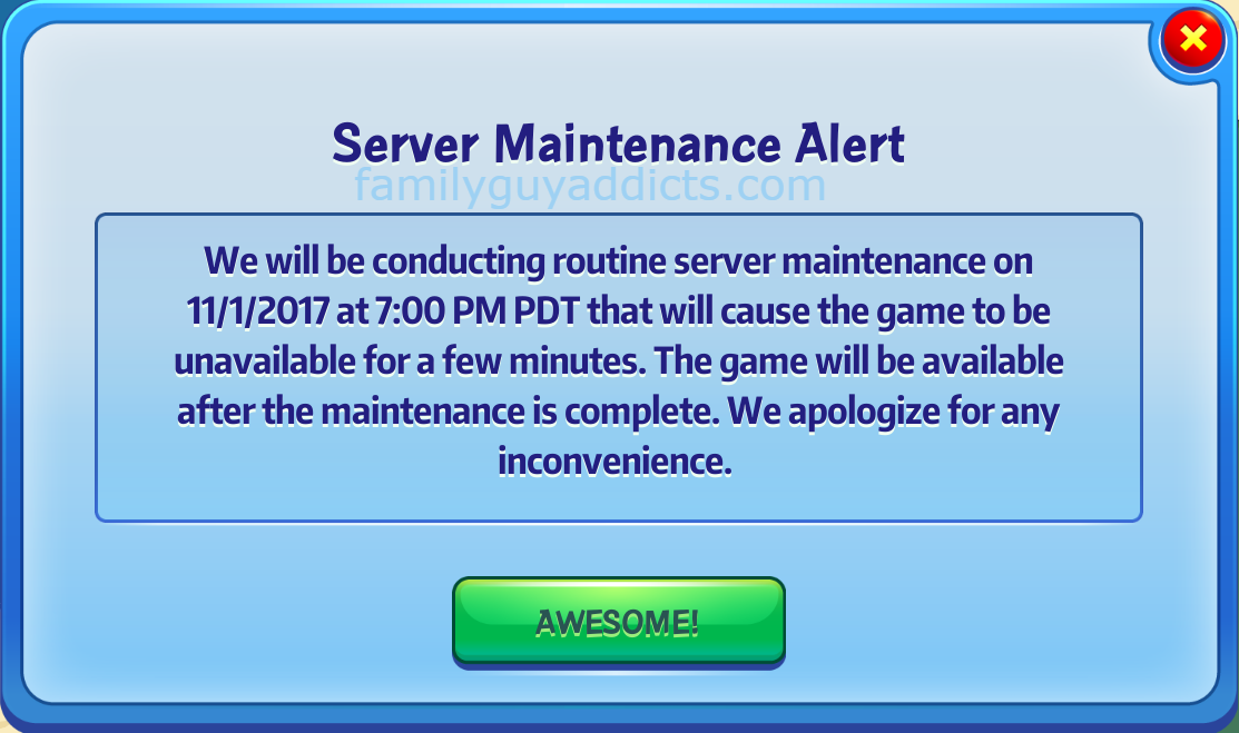 Servers Down, Scheduled Maintenance | Family Guy Addicts
