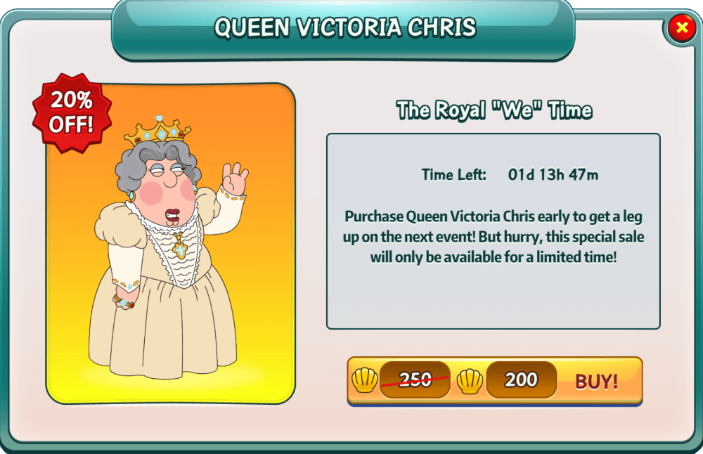New Event Teaser – Queen Victoria Chris | Family Guy Addicts